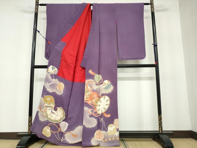 平和屋着物○アンティーク 大正ロマン 色留袖 駒刺繍 楽器草花文 金銀彩