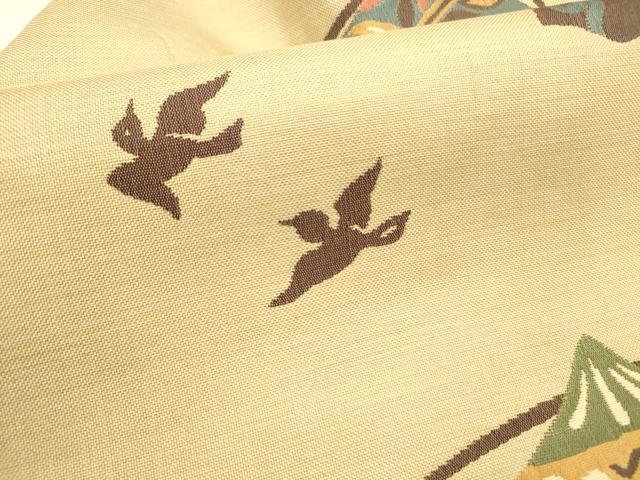 平和屋着物○九寸名古屋帯 飛鳥草花文 ぜんまい 正絹 逸品 DABA0608cm