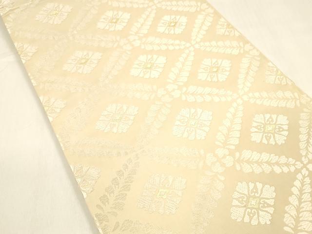 平和屋着物○六通柄袋帯 草木染 唐織 花菱文 金糸 正絹 逸品 DABA0753cm