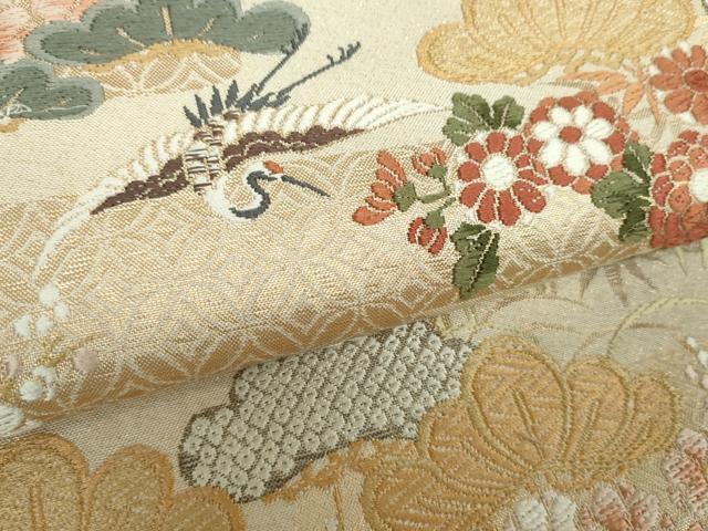 平和屋着物○六通柄袋帯 唐織 錦繍綴 御所松鶴文 金糸