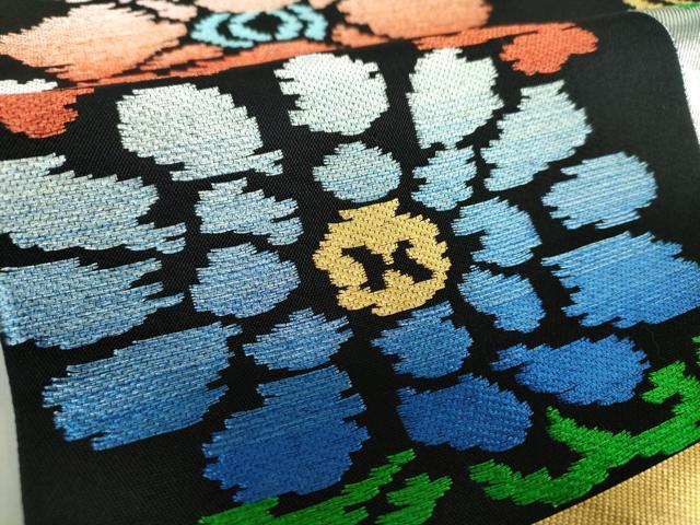 平和屋着物○六通柄 本袋帯 龍村平蔵柄 遠州七宝錦 黒地