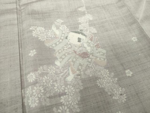 平和屋着物○小千谷紬 訪問着 唐子 草花文 正絹 逸品 DABA1412ps
