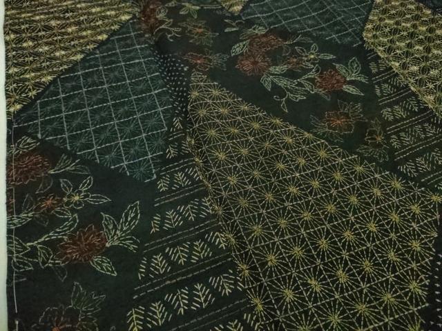 平和屋本店■極上　本場大島紬　刺し子　総刺繍　切嵌　名物裂花文　褐返色地　やまと誂製　逸品　未使用　DZAA6866kh5 平和屋本店□極上 本場大島紬 刺し子 総刺繍 切嵌 名物裂花文