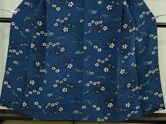 平和屋本店□極上 浦野理一 型染 小紋 鶴亀 紺青色地