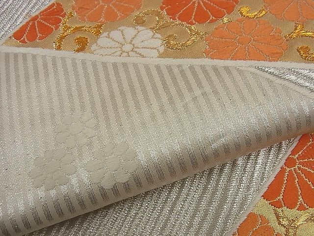 平和屋着物□六通柄袋帯 唐織 切嵌菊唐草文 金銀糸